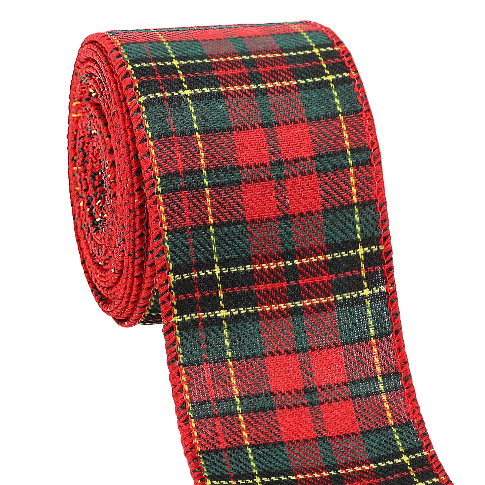 Tenn Well Buffalo Plaid Ribbon, 9.8 Yards 2.5 inch Wired Christmas Ribbon, Red and Green Plaid Ribbon for Christmas Tree, Bow Making, Wreath Making, Holiday Decorations