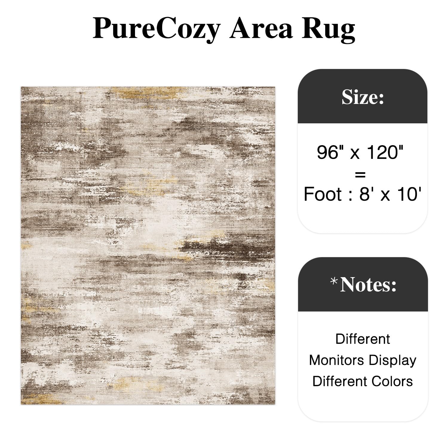 PureCozy Brown 8x10 Area Rug Modern Abstract Washable Large Living Room Carpet Indoor Bedroom Accent Rug Dining Room Office Non Slip Neutral Low Pile Throw Rug