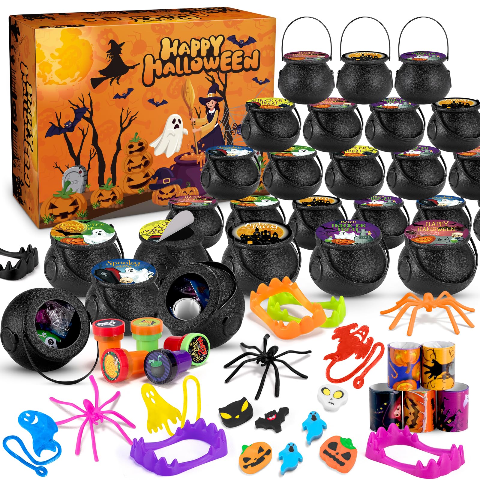 Laoyebaohao 192PCS Halloween Party Favors Halloween Toys 24 Pack Prefilled Mini Witches Cauldron for Halloween Party Halloween Scavenger Hunt Halloween Prizes Gifts Miniatures for Kids Trick or Treat