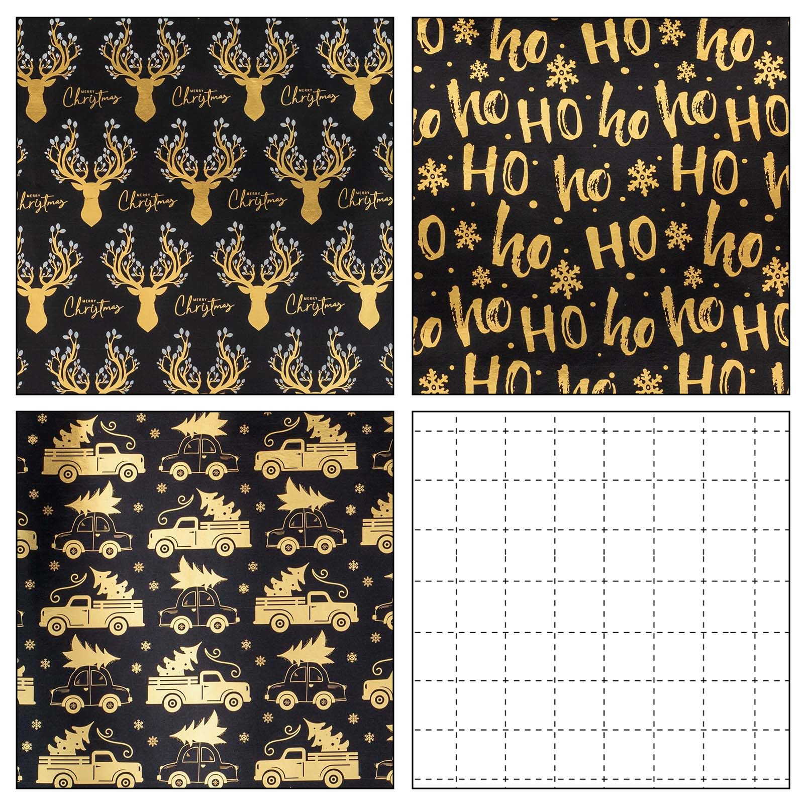 MIMUTI Christmas Wrapping Paper -Black and Gold Gift Wrapping Paper Roll with Cut Lines on Reverse, 17 in x 10 ft Christmas Wrapping Paper Rolls Elk, Ho and Car Design for Holiday, Chrsitmas, Party, Celebration