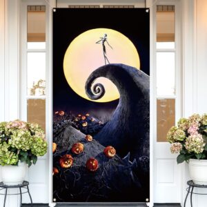 Vohado Nightmare Before Christmas Door Cover Jack Skellington Birthday Party Decoration Moon Hill Scene Halloween Front Porch Banner Decor