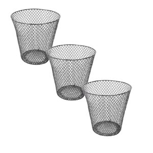 generic 3-pack wire mesh round waste basket | trash can mesh round open top wastebasket | recycling bins garbage waste baskets | wire mesh desk trash can | office trash cans, black