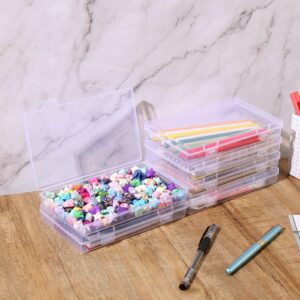 Lemecima 6 Pack Rectangular Clear Plastic Storage Containers Box with Hinged Lid for Beads and Other Small Craft Items (6.9 x 4.2 x 1 inch)