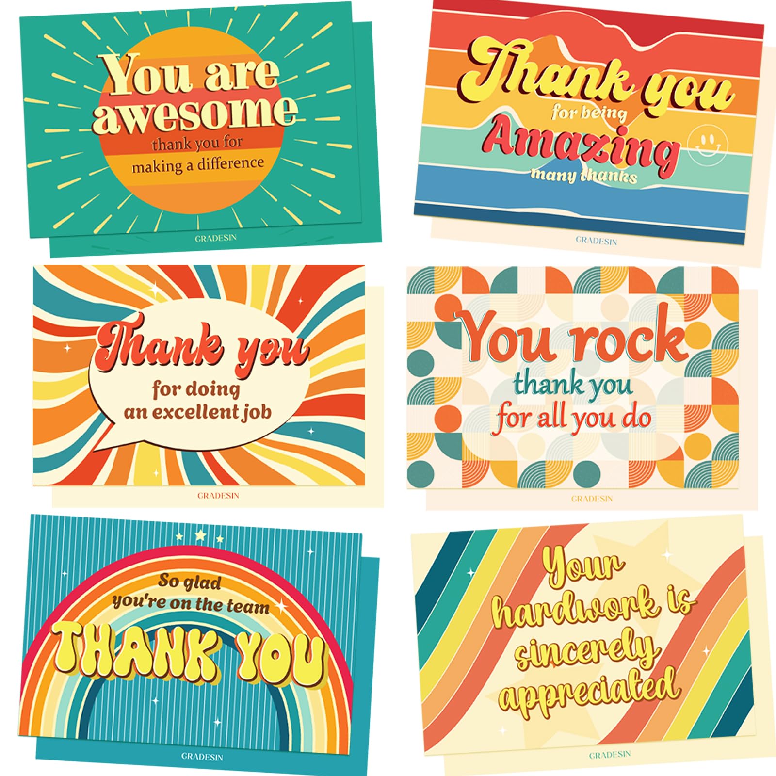 24 Pack Employee Appreciation Gifts Employee Thank you Cards with Envelopes & Stickers 4" x 6" Thank You Business Cards Staff Appreciation Gifts for Team Coworkers Employee Work Anniversary, 6 Designs