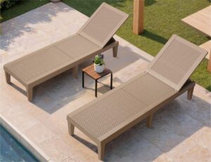 greesum outdoor chaise lounge chairs set of 2 with 5-position adjustable backrest, waterproof pe sun loungers for garden pool beach patio deck sunbathing, light coffee