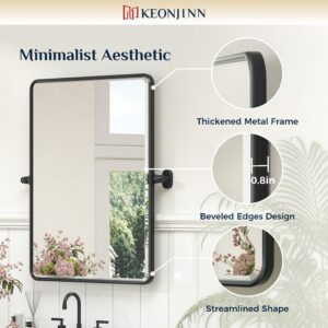 Keonjinn 16 x 24 In Small Pivot Mirror, Black Beveled Tilt Mirror Bathroom Rectangle, Adjustable Tilting Bathroom Mirror for Over Sink, Modern Fixed Bracket Framed Vanity Mirrors (Horizontal/Vertical)