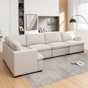 wovenbyrd cromwell 5 piece modular sofa, light brown fabric