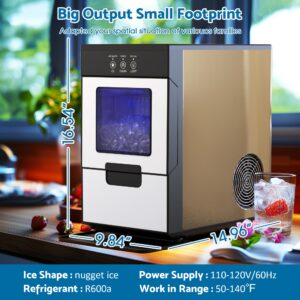 ADVWIN Nugget Countertop Ice Maker, 44Lbs/Day Pebble Ice Machine with Soft Chewable Ice, One-Click Operation, Self-Cleaning, Portable Sonic Ice Maker with Ice Scoop & Removable Basket