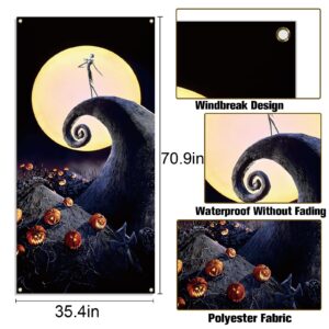 Vohado Nightmare Before Christmas Door Cover Jack Skellington Birthday Party Decoration Moon Hill Scene Halloween Front Porch Banner Decor