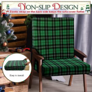 Newwiee 8 Pcs Christmas Patio Cushion Cover Green Plaid Outdoor Cushion Cover Stretch Christmas Chair Cushions Replacement Furniture Couch Sofa Slipcovers Seat Cover Soft Washable