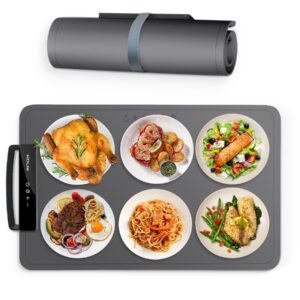 portable electric warming tray，food warming mat with adjustable temperature, silicone foldable food warmer fast heating mat ， warming trays for buffets party and restaurants (gray)