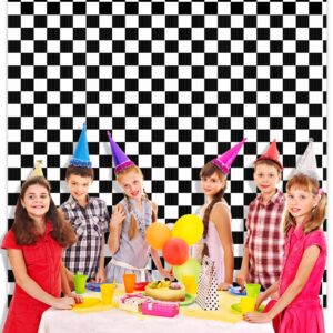 WovWeave 2 Pack Race Car Backdrops Birthday Party Decorations Checkered Backdrop Black and White Foil Fringe Curtains for Race Car Birthday Fast Wheels Lightning Party Decoration Banner Photo Prop