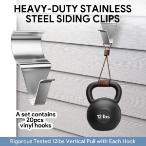 20Pcs Vinyl Siding Hooks for Hanging Outdoors, No Hole Needed Siding Clips to Hang Things, Vinyl Heavy Duty Command Hooks Siding Clips for Hanging, Stainless Steel Hooks for Hanging Outdoor Home Decor