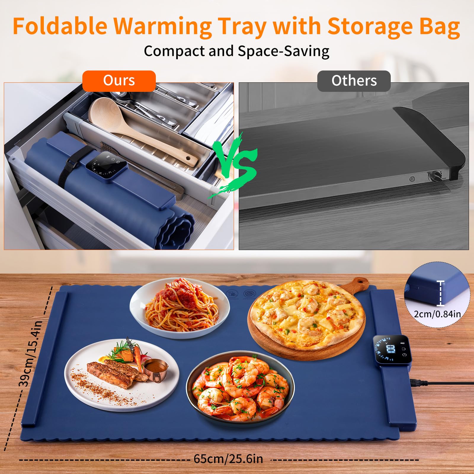 Fuloon Electric Warming Tray, Food Warmer, Silicone Mat Fast Heating, 5 Adjustable Temperature, 4 Timeable Function, Portable Foldable Roll Up Heating Pad for for Pizza, Dishes & Dinners