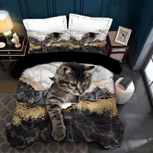 exsanlieay marble twin duvet cover cat twin size bedding set soft skin-friendly, quilt cover 68"x90" with 2 pillow sham 20"x26" - zipper closure and corner ties for kids teens adult