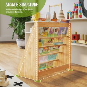 NiHome Bamboo Kids Bookshelf, Book Shelf for Kids Rooms, Encourage Reading with Transparent Front Panel Display for Home, Kindergarten, Nursery, Large Capacity Organizer for Easy Book Selection