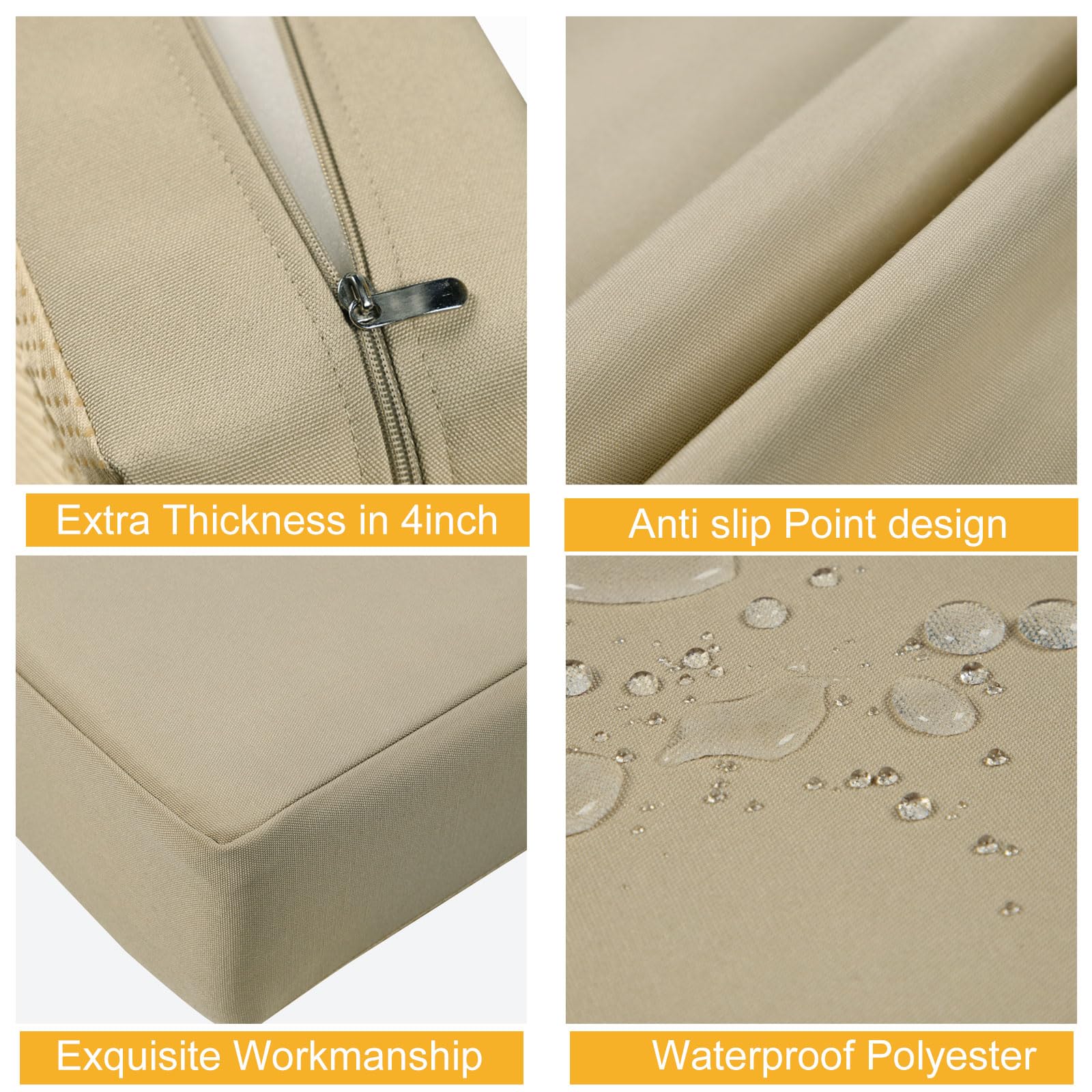 famibay Extra Thick Outdoor Chair Cushions Set of 2 Patio Chair Cushions 24x24 Deep Seat Patio Cushions Waterproof UV Resistant Firm Deep Seat Cushions for Outdoor Furniture(Khaki)