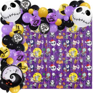 128pcs christmas nightmare balloons arch garland kit，assorted latex balloons foil balloons and tinsel foil fringe curtains for halloween christmas nightmare birthday party decorations