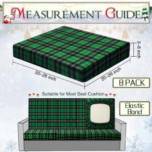 Newwiee 8 Pcs Christmas Patio Cushion Cover Green Plaid Outdoor Cushion Cover Stretch Christmas Chair Cushions Replacement Furniture Couch Sofa Slipcovers Seat Cover Soft Washable