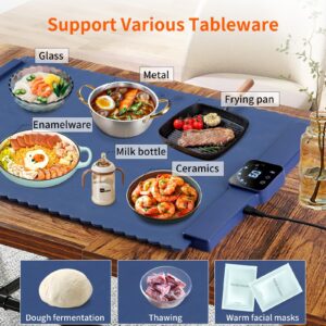 Fuloon Electric Warming Tray, Food Warmer, Silicone Mat Fast Heating, 5 Adjustable Temperature, 4 Timeable Function, Portable Foldable Roll Up Heating Pad for for Pizza, Dishes & Dinners