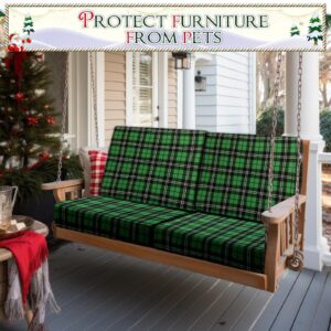 Newwiee 8 Pcs Christmas Patio Cushion Cover Green Plaid Outdoor Cushion Cover Stretch Christmas Chair Cushions Replacement Furniture Couch Sofa Slipcovers Seat Cover Soft Washable