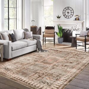 Haperlare 10x13 Area Rugs Large Washable Non Slip Rug Low Pile Rug Floor Carpet Distressed Printed Area Rug Soft Area Rug for Living Room Bedroom Dinning Room Kitchen Indoor Taupe