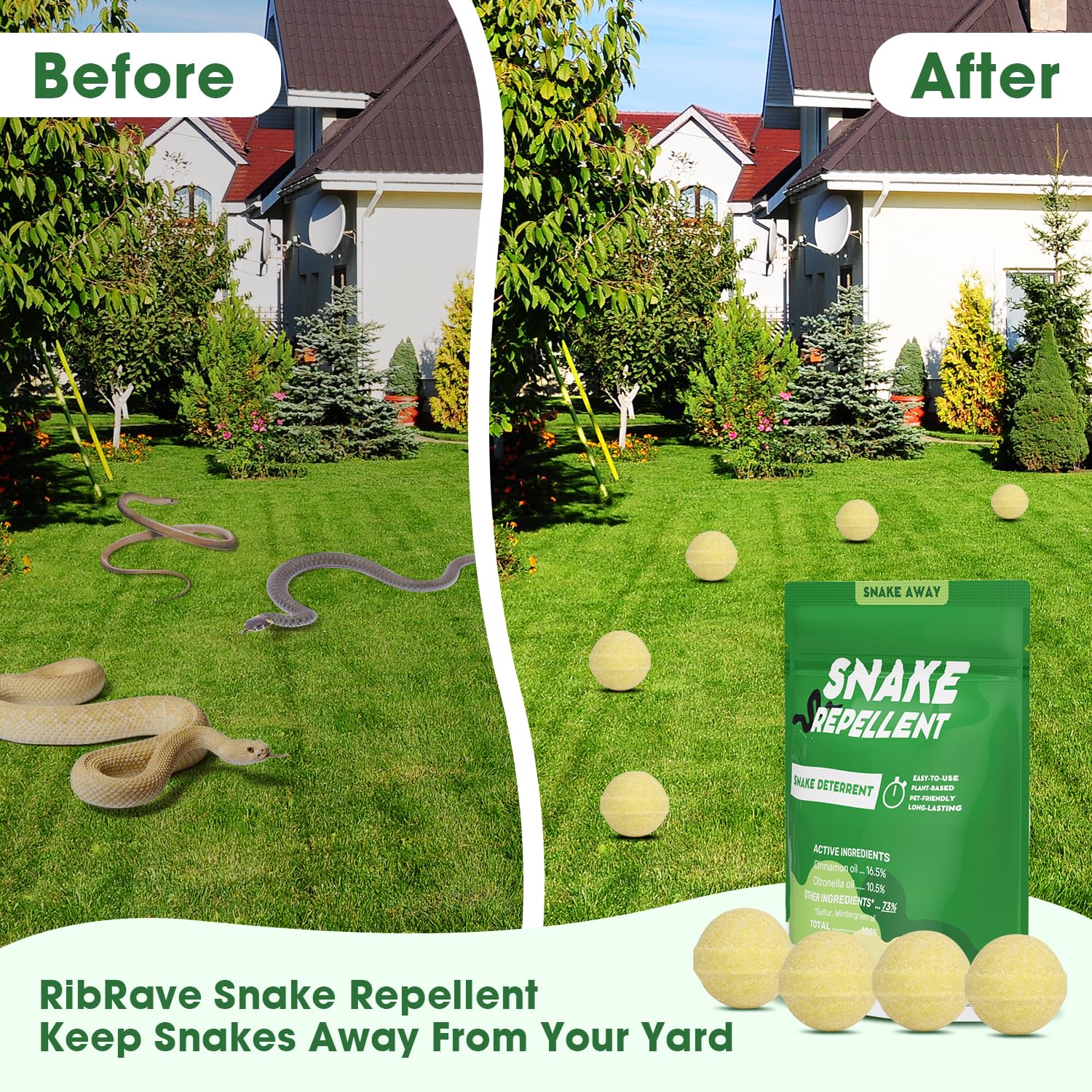 Snake Repellent for Yard Powerful 10 Pack Snake Away Repellent for Outdoors Plant-Based Ingredients Snake Repellent Balls Pet & Kid Friendly