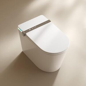 smart bidet toilet with built-in bidet - elongated toilet with side knob - heated bidet seat -one piece bidet toilet seats with foot sensor operation - auto white toilet with led display for bathroom