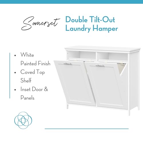 RiverRidge Somerset Double Tilt Out Laundry Hamper - Stylish Laundry Room Cabinets with Removable Cloth Bags, Inset Doors & Coved Top Shelf - Laundry Cabinet for Clothes & Towels