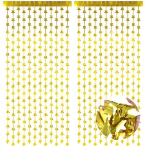 gjinxi 2pcs gold glitter paper star garland, 78 inches long sparkling golden stars banners, hanging decorations for 2024 new year graduation wedding baby shower birthday christmas party decor