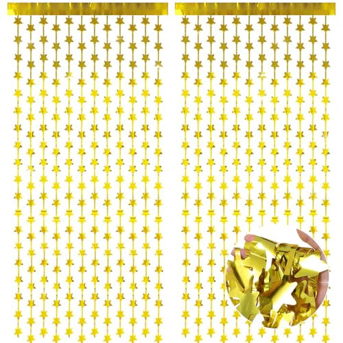 Gjinxi 2PCS Gold Glitter Paper Star Garland, 78 Inches Long Sparkling Golden Stars Banners, Hanging Decorations for 2024 New Year Graduation Wedding Baby Shower Birthday Christmas Party Decor