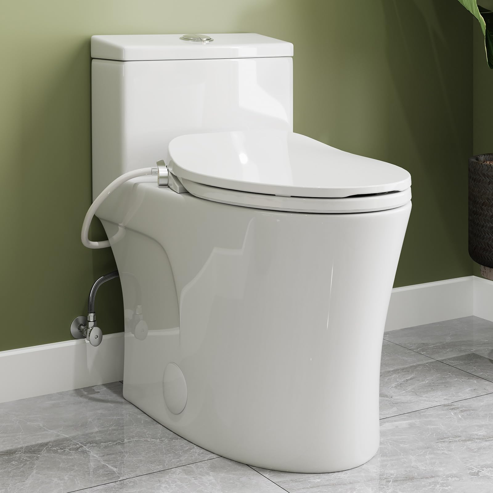 HOROW T0338W One Piece Toilet with Non-Electric Bidet Toilet Seat, Elongated ADA Chair Height Toilets with Adjustable Nozzles Seat, Powerful Dual Flush & Soft Closing Seat Include, MAP 1000g, White