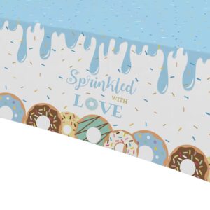 Suhelkit Donut Baby Sprinkle Decorations Boy Tablecloth - Sprinkled with Love Baby Shower Decorations Party Supplies Table Cover, Blue Donut Baby Shower Decorations Table Cloth, 3 Pack (54in x 108in)