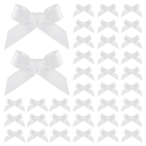 100pcs ribbon bows, 1.57x0.4in mini bows for crafts cute small ribbon tiny bows for sewing gift wrapping wedding party favors treat bags gift box decoration (white)