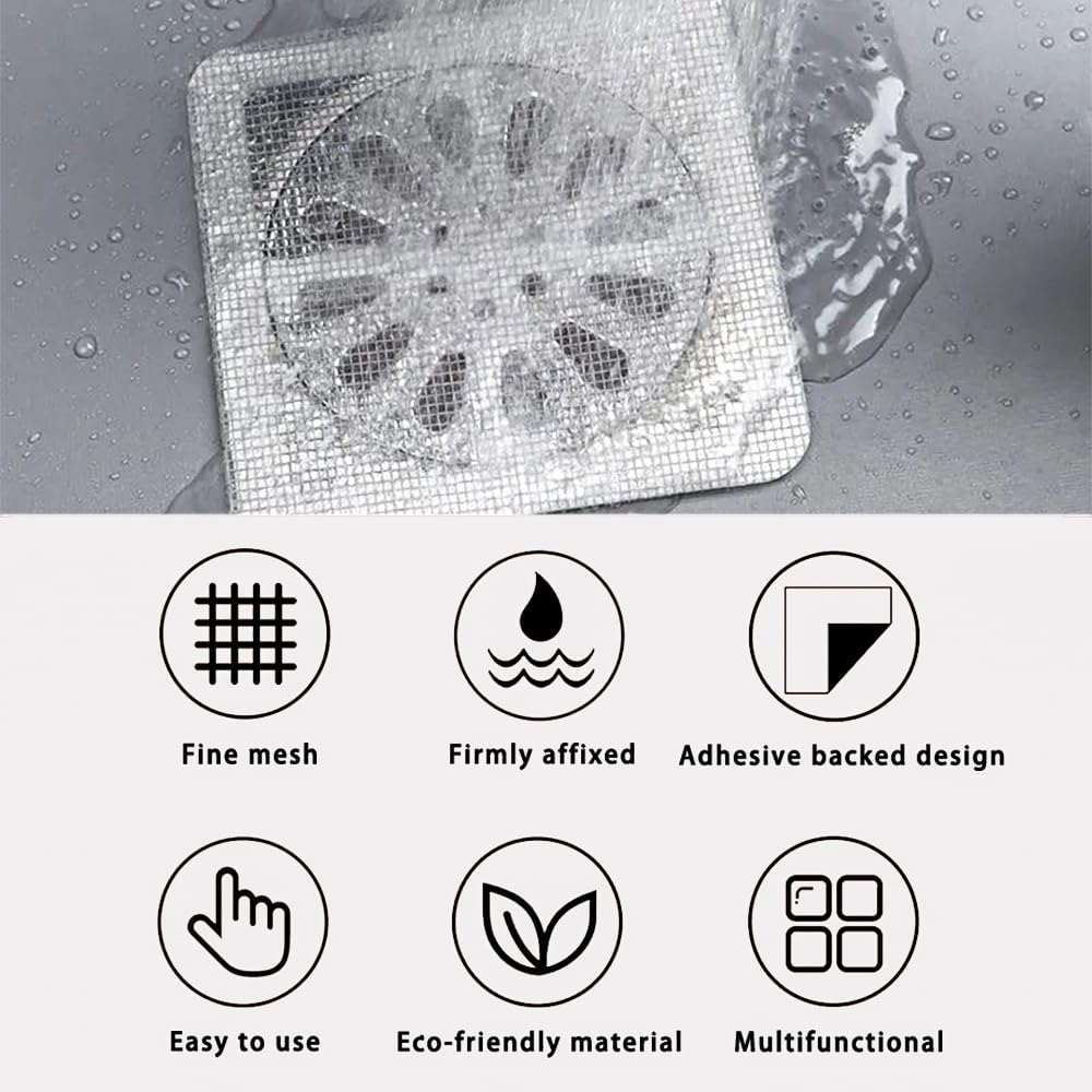 50PCS Pack,4" X 4" Disposable Shower Drain Cover Hair Catcher, Square Shower Drain Mesh Sticker, Bathroom, Laundry, Bathtub, Kitchen, Sink, for Human & Pet (50 PCS)