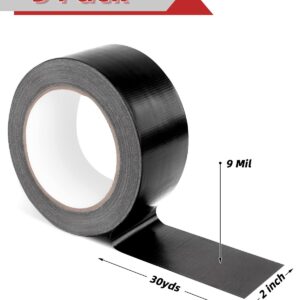 WeLiu Duct Tape Heavy Duty 5 Pack 150 Yards Black Duct Tape 9 Mil Flexible No Residue Non-Reflective Bulk Value for Indoor Outdoor Repairs Professional Industrial Use (2 inches x 30 Yards per Roll)