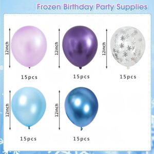 Frozen Balloons 12 Inch Purple Blue White Balloons for Girls Frozen Theme Party Supplies Ice Snow Theme Birthday Baby Shower Winter Party Decorations