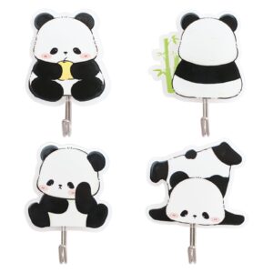 morobor panda self adhesive hook, 4pcs no punch hook decorative wall mounted hooks home office nursery room decoration for hanging key, towel, hat