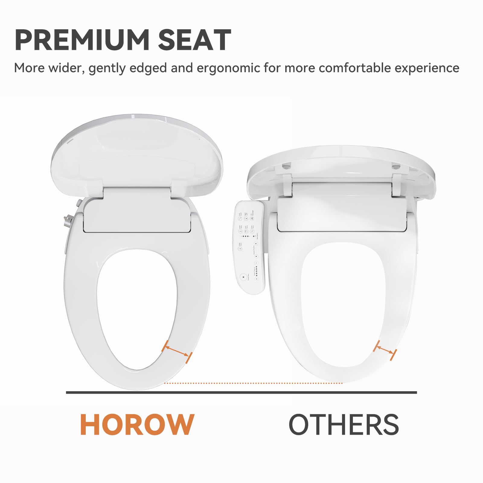 HOROW T0338W One Piece Toilet with Non-Electric Bidet Toilet Seat, Elongated ADA Chair Height Toilets with Adjustable Nozzles Seat, Powerful Dual Flush & Soft Closing Seat Include, MAP 1000g, White