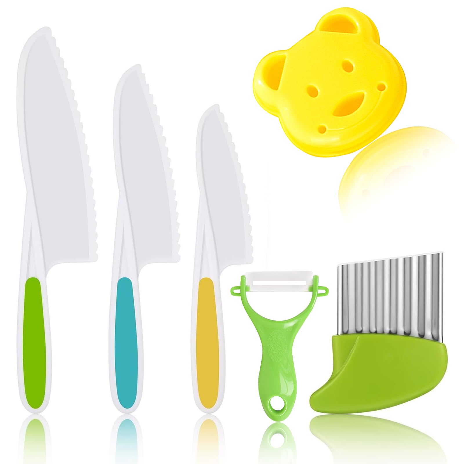 Montessori Kitchen Tools for Toddlers, Kids Knife Set for Real Cooking,Serrated Edges Plastic Knives,Peeler, Crinkle Cutter,Toddler Chef Knife Set(6 Pcs)