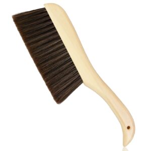 woooden hand broom dust brush with wood handle whisk broom soft bristle brush for counter bed sofa car fireplace clothes household cleaning(brown)