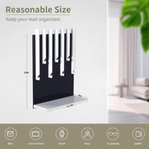 HEKORE Key and Mail Holder for Wall, Adhesive Entryway Organizer Mail Shelf, Acrylic Modern Wall Key Holder with Shelf No Drill Decorative Key Hooks (15" x 12" x 4") (Key and Mail, Large)