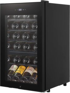 28 bottle compressor wine cooler refrigerator w/lock, compact wine cellar for red, white, champagne or sparkling wine, digital temperature control,40f-65f digital temperature control,soft led light