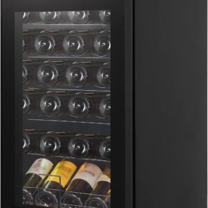 28 Bottle Compressor Wine Cooler Refrigerator w/Lock, Compact Wine Cellar For Red, White, Champagne or Sparkling Wine, Digital Temperature Control,40f-65f Digital Temperature Control,Soft LED Light