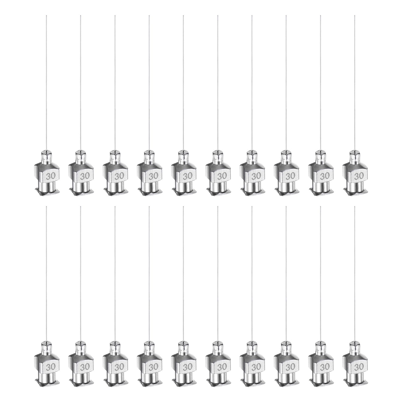 HARFINGTON 20pcs 30Gauge Stainless Steel Dispensing Needles, 1-1/2" All Metal Glue Needle Tube Blunt Tips Luer Lock for Thick Liquids, Ink, Glue, Lab Use