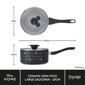 Prestige x Disney Monochrome Ceramic Non Stick Saucepan Set of 3 with Lids - 16, 18 & 20cm Induction Saucepan Set, PFAS & PFOA Free, Non Toxic Cookware