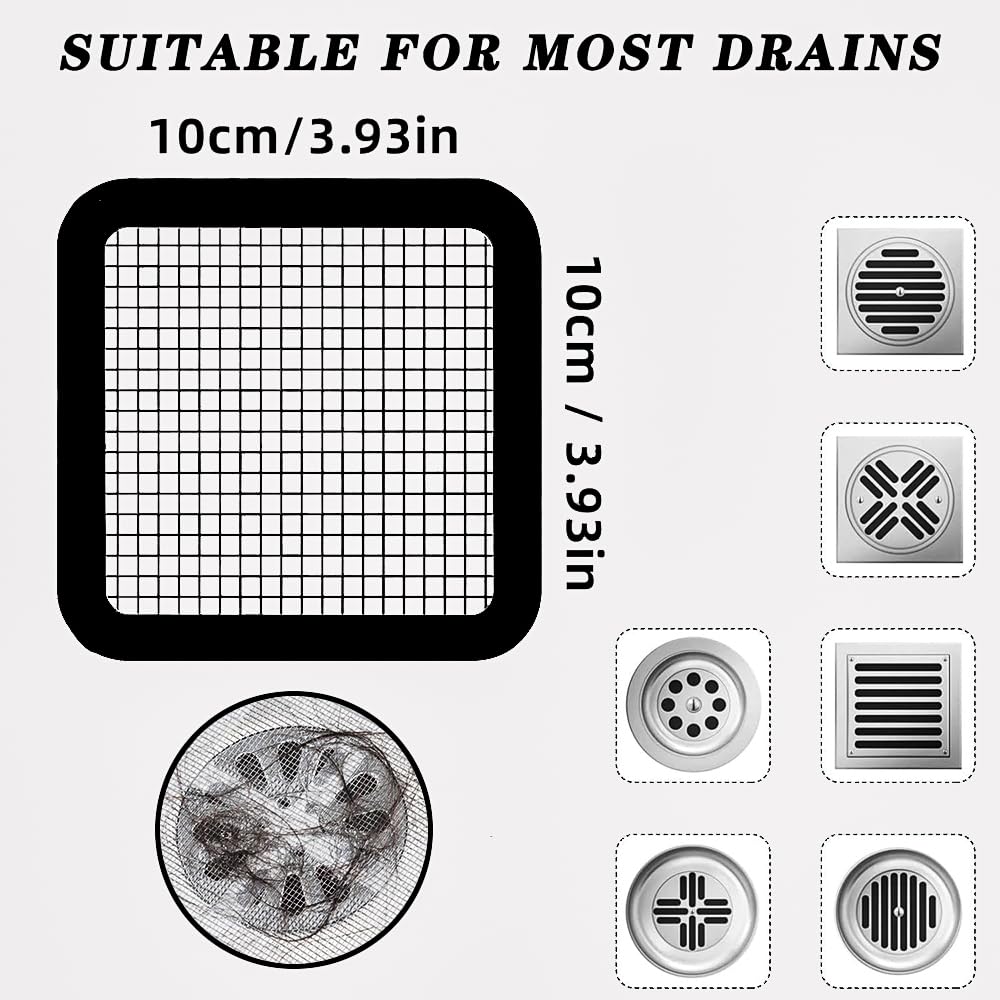 50PCS Pack,4" X 4" Disposable Shower Drain Cover Hair Catcher, Square Shower Drain Mesh Sticker, Bathroom, Laundry, Bathtub, Kitchen, Sink, for Human & Pet (50 PCS)