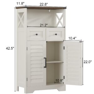 ChooChoo Farmhouse Storage Cabinet, Bathroom Floor Cabinet with Doors and Drawers, Kitchen Pantry Cabinet for Living Room, Laundry, White