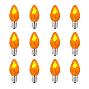 halloween flickering flame light bulbs, c7 orange flicker flame light bulbs e12 base bulb, flame light bulb for candle chandelier nightlight string lights christmas halloween decor, 1 watt, 12 pack