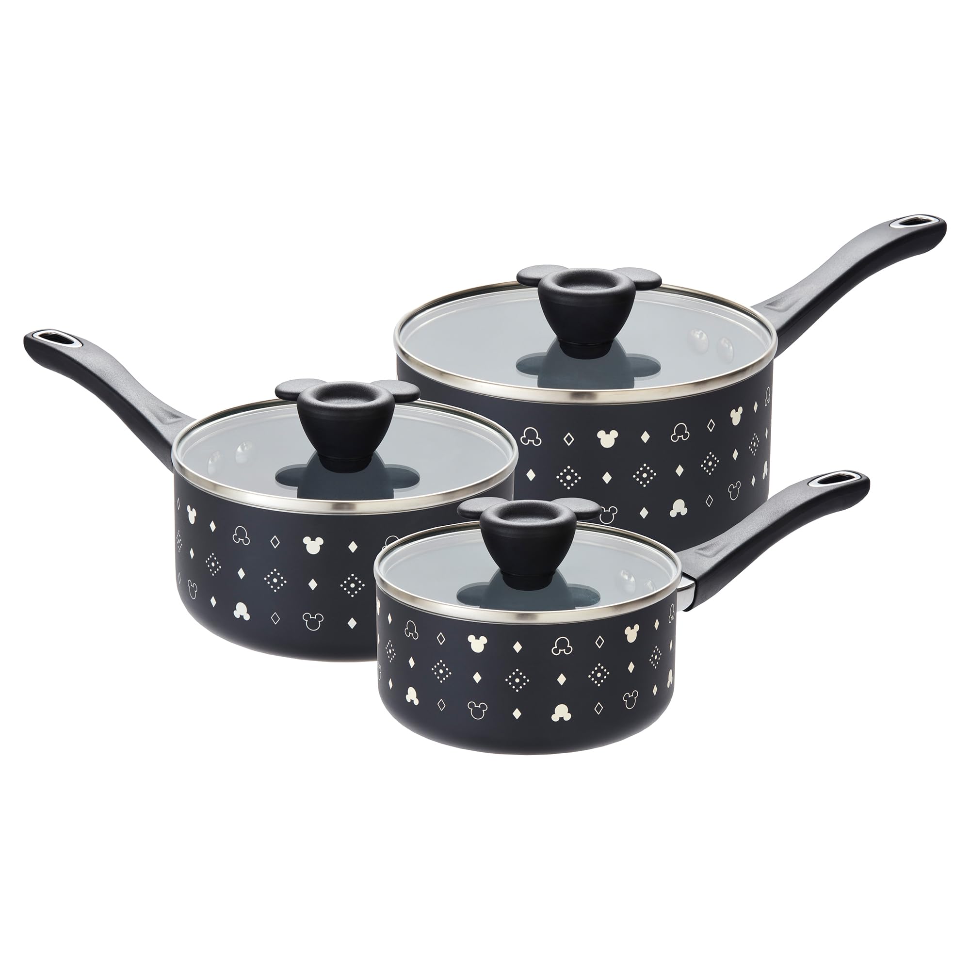 Prestige x Disney Monochrome Ceramic Non Stick Saucepan Set of 3 with Lids - 16, 18 & 20cm Induction Saucepan Set, PFAS & PFOA Free, Non Toxic Cookware